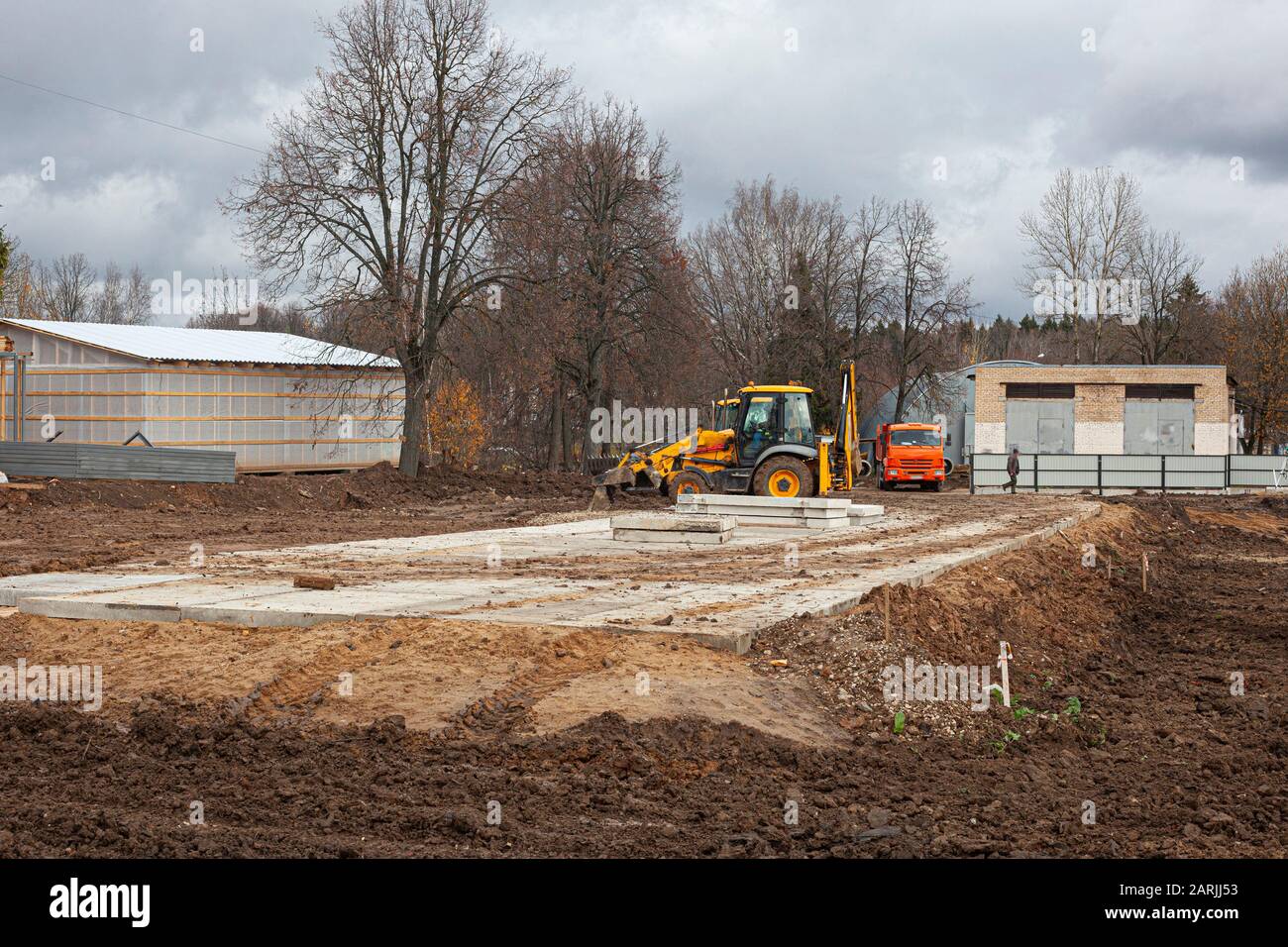 Start building a house. Construction site to create the foundation of ...