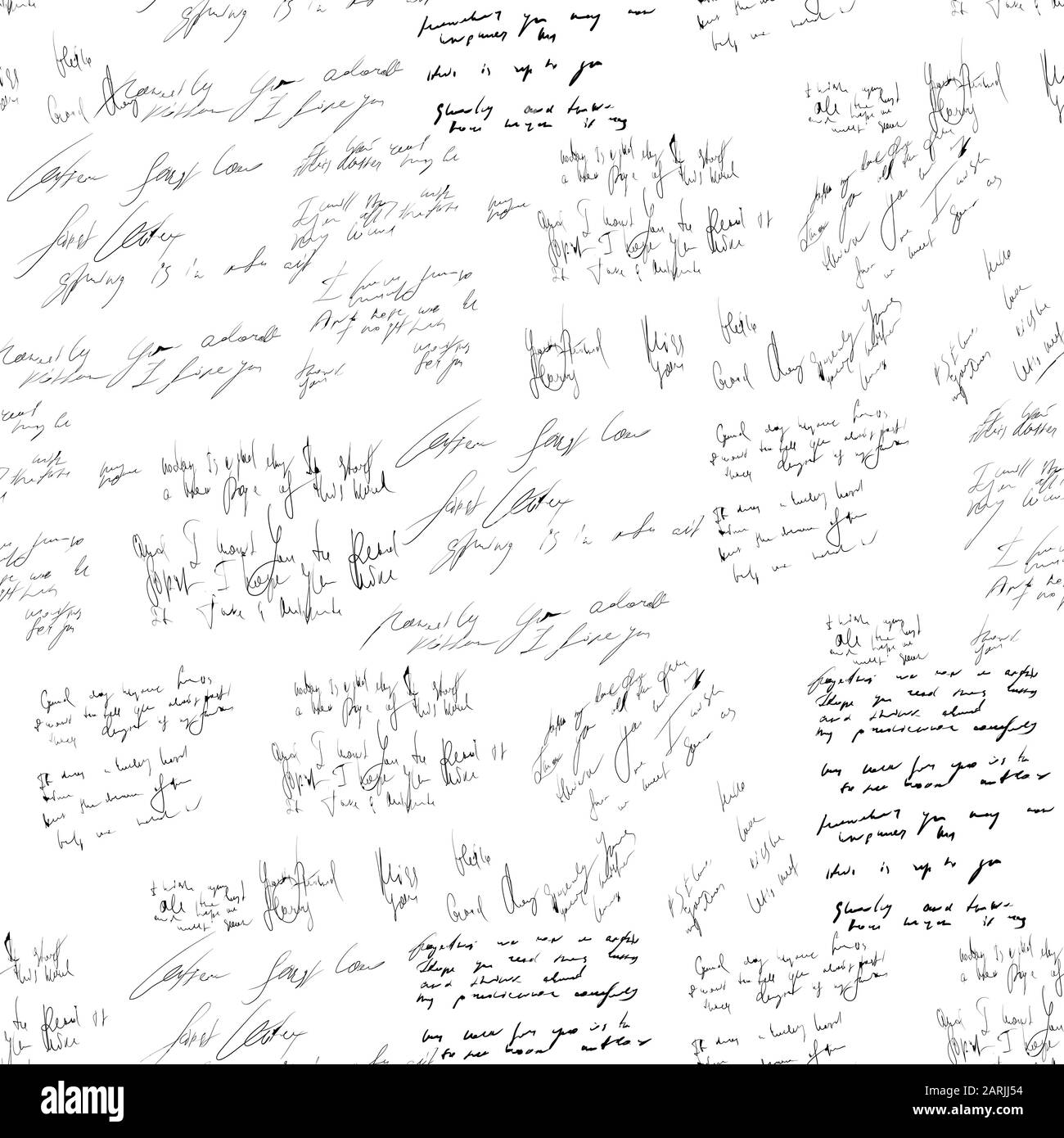 Seamless abstract text pattern. Handwritten font on a white background ...