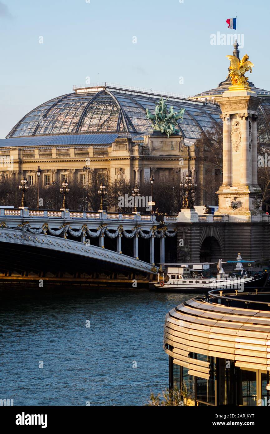 The beautiful bridge Alexander III and Grand Palais in Paris Stock ...