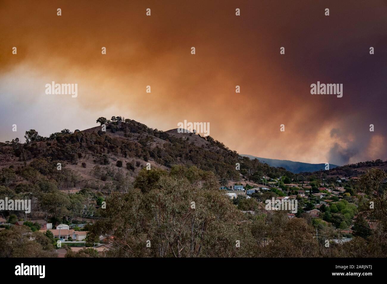 Orroral Valley, NSW, bushfire smoke over Theodore, Canberra, ACT. 28/01 ...