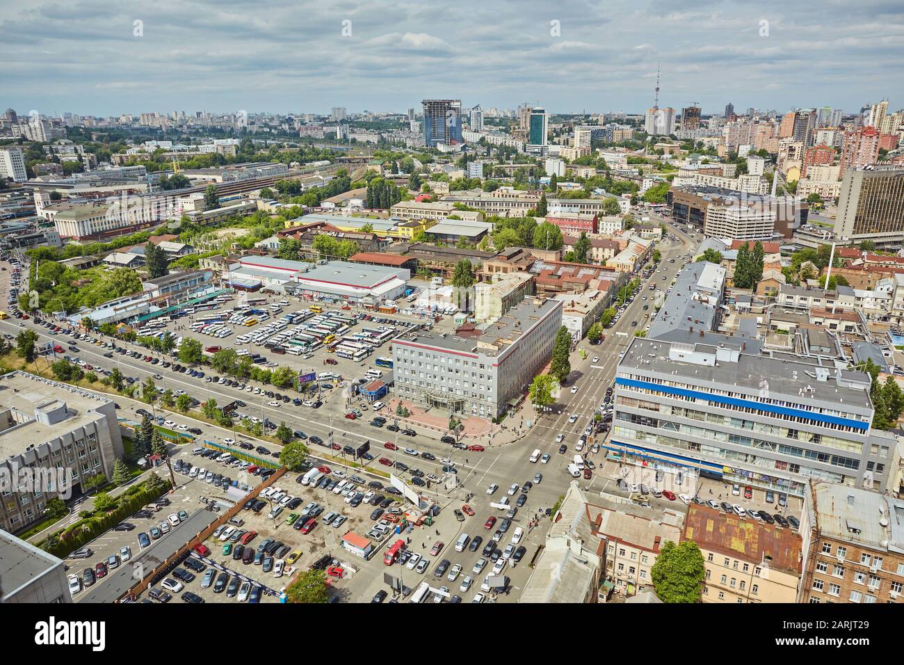 aerial view of cars and people, busy traffic in big intersection Stock ...