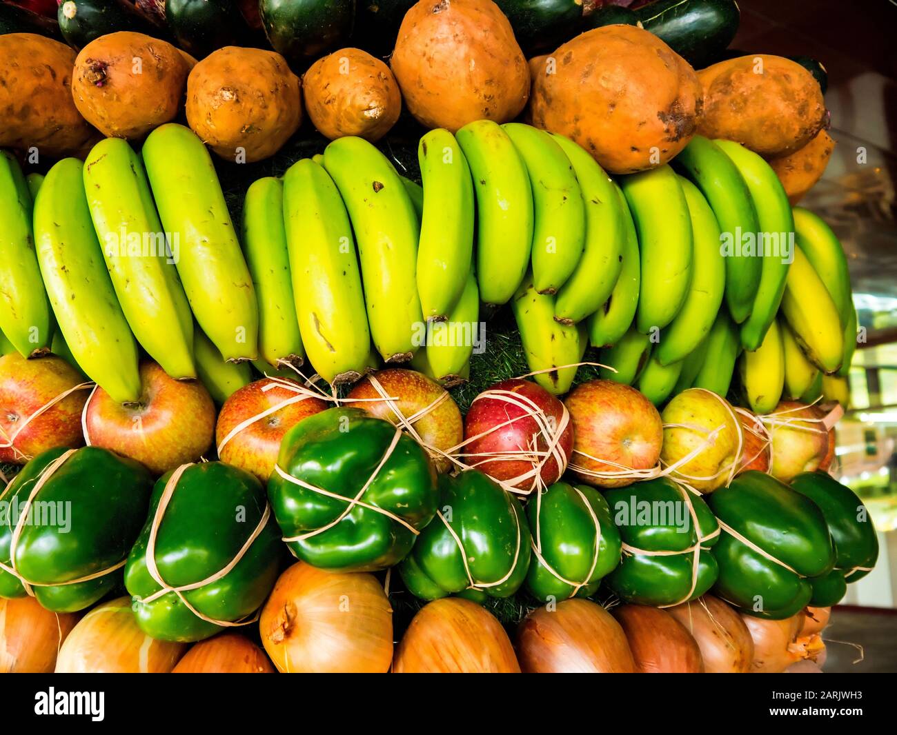 Display of the fruit and vegetables grown on the island of Madeira as ...