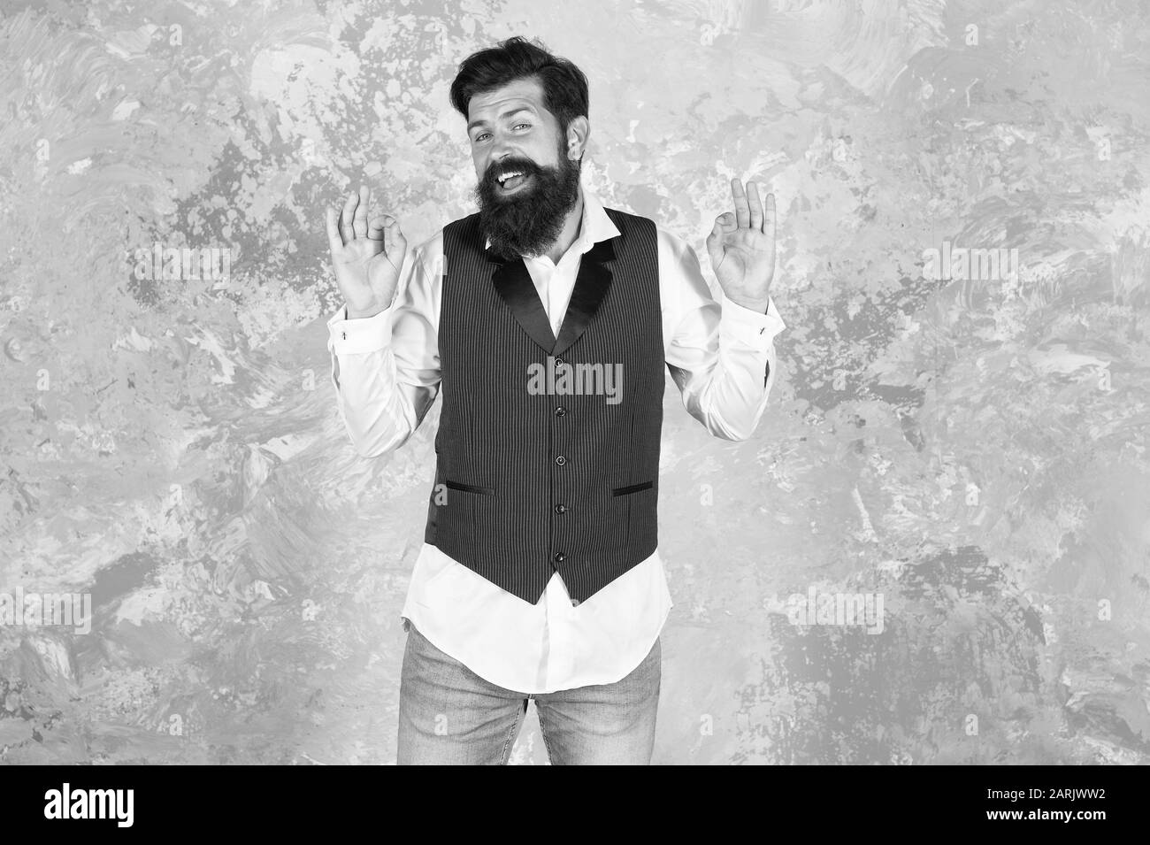 Guy mature bearded stylish dressed in shirt and vest. Jewish holiday ...