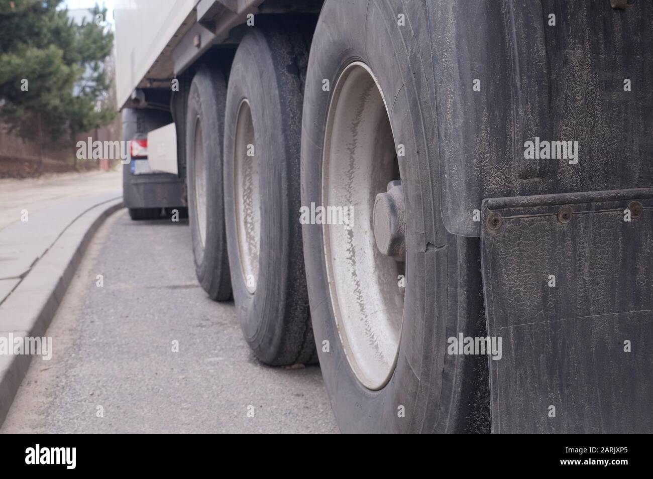 Truck transport. A damaged tire in the truck Stock Photo - Alamy
