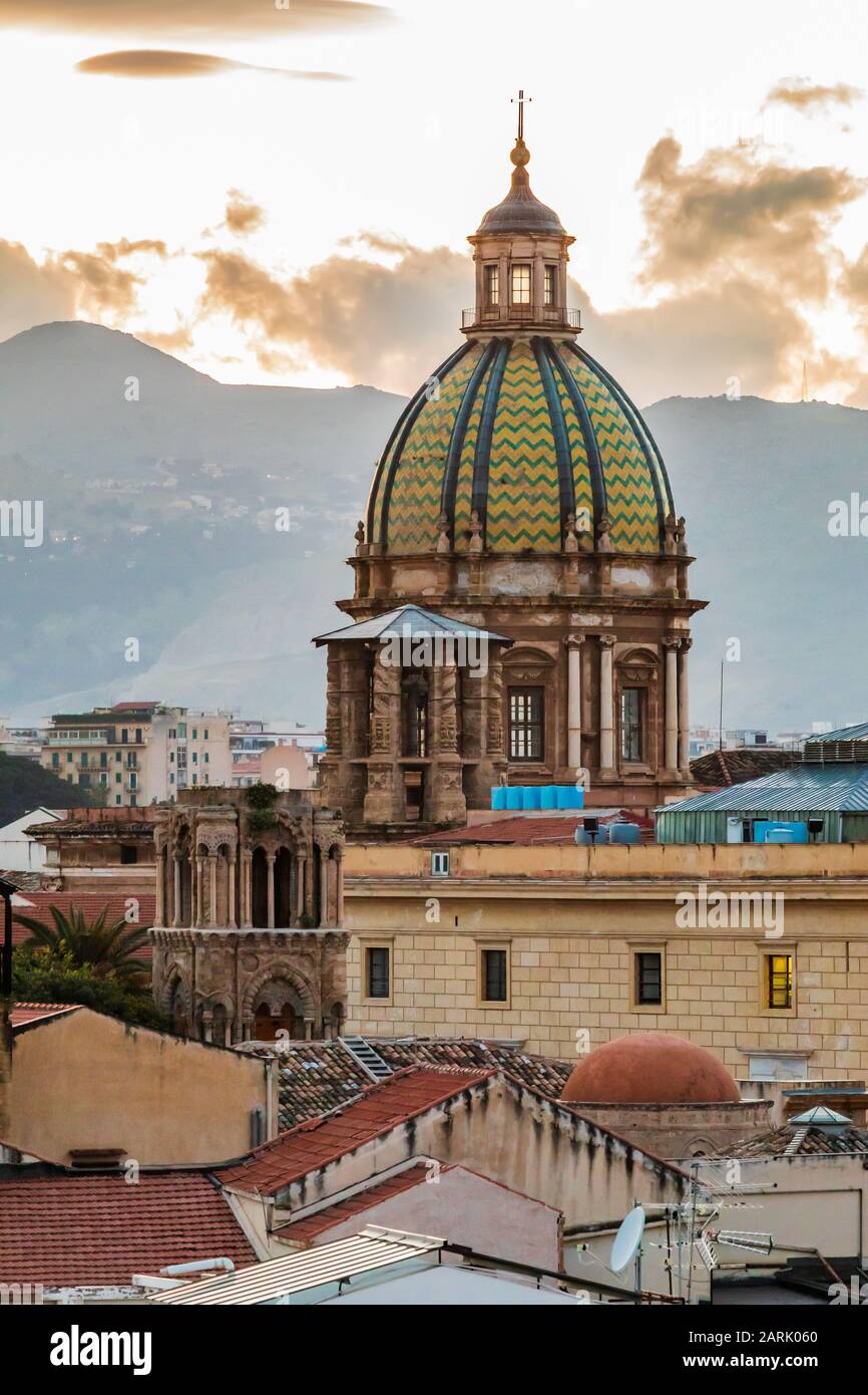 Italy, Sicily, Palermo Province, Palermo. The dome of the baroque ...