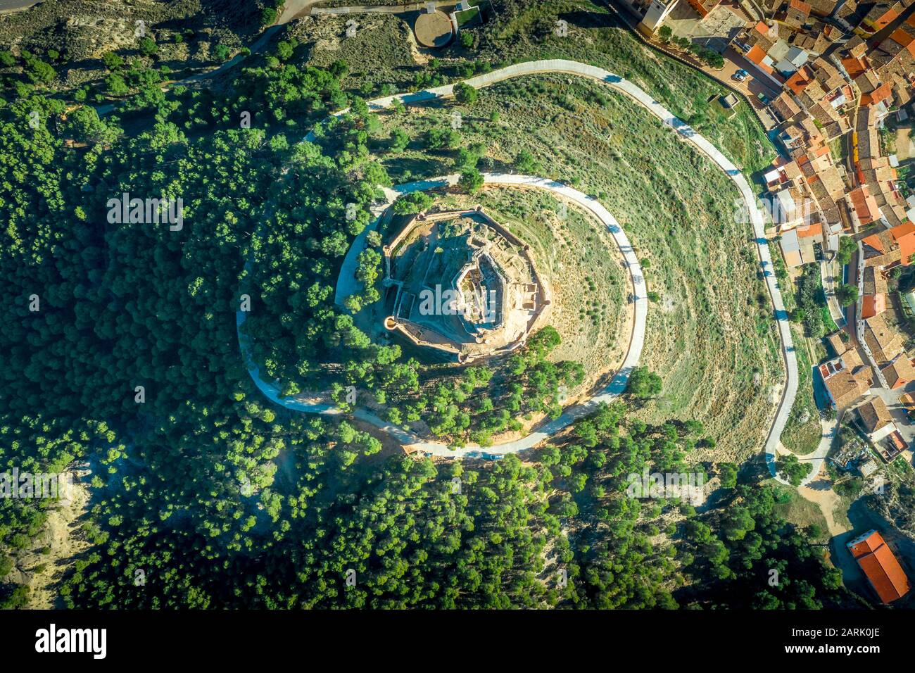 Aerial view of concentric road leading up to the concentric castle of ...