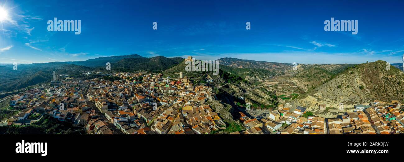 Panoramic aerial view of the ruined castle structure of medieval Gothic ...