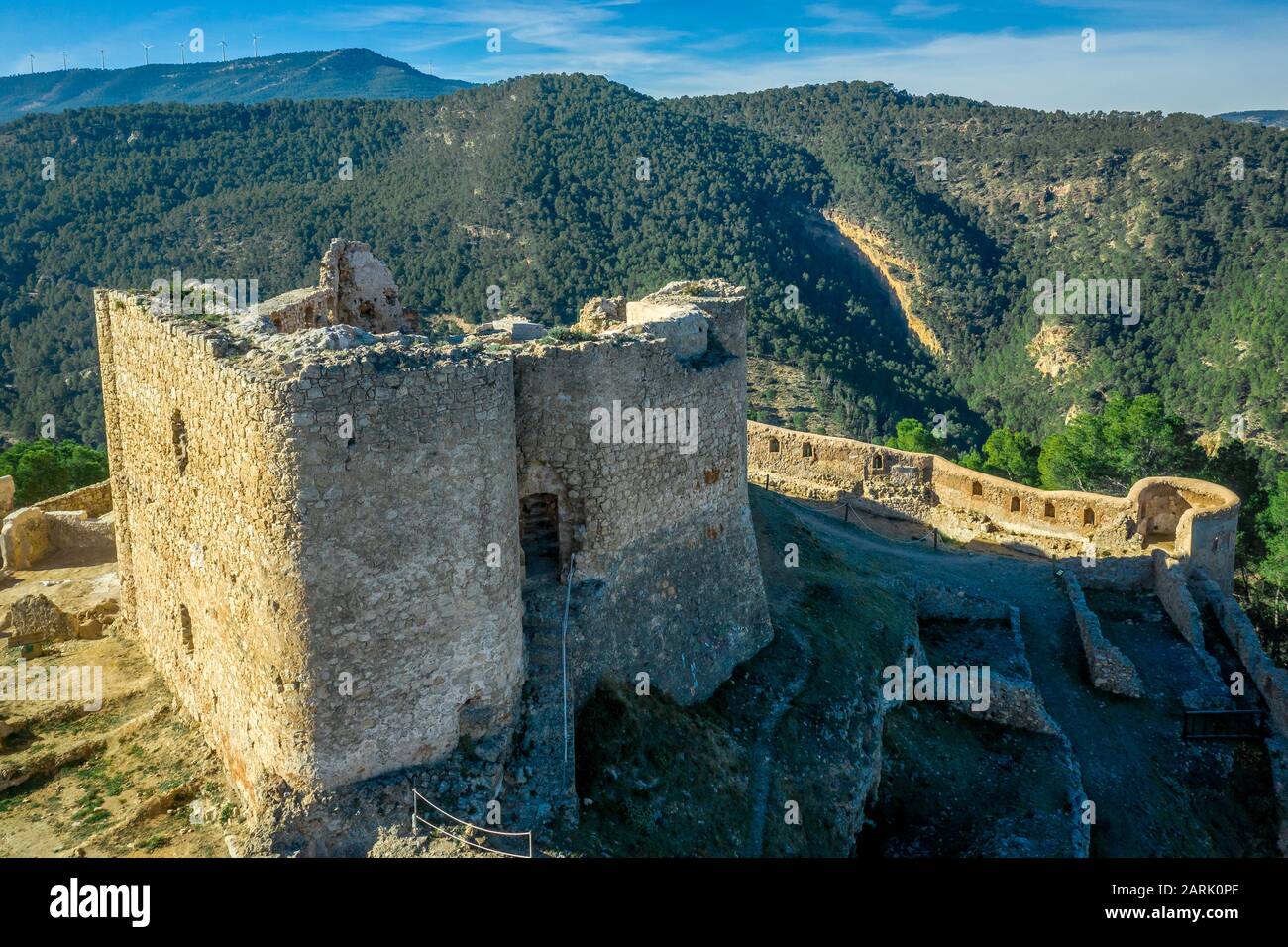 Aerial view of the ruined inner castle structure of medieval Gothic ...