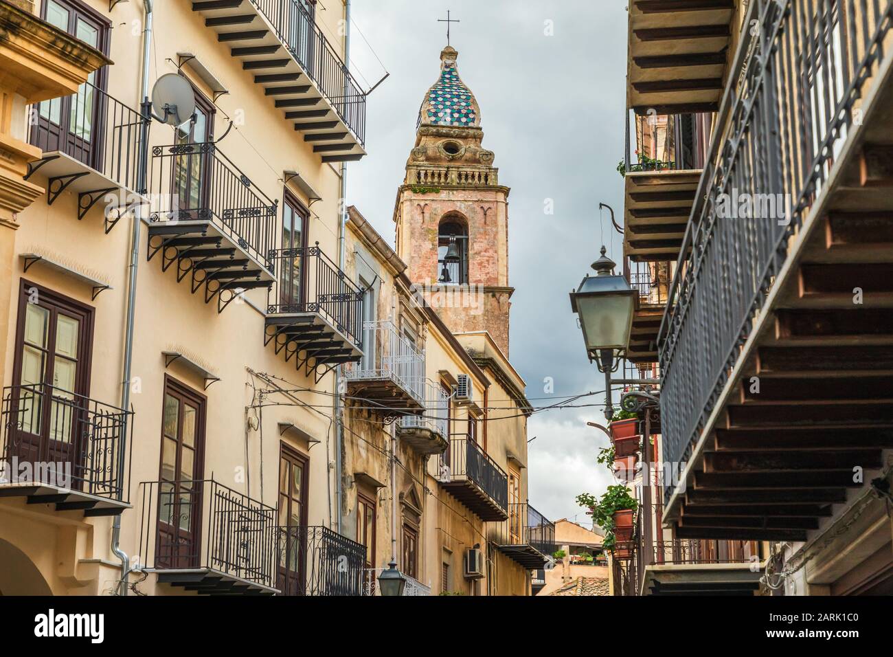 Italy, Sicily, Palermo Province, Castelbuono. The bell tower of Chiesa ...