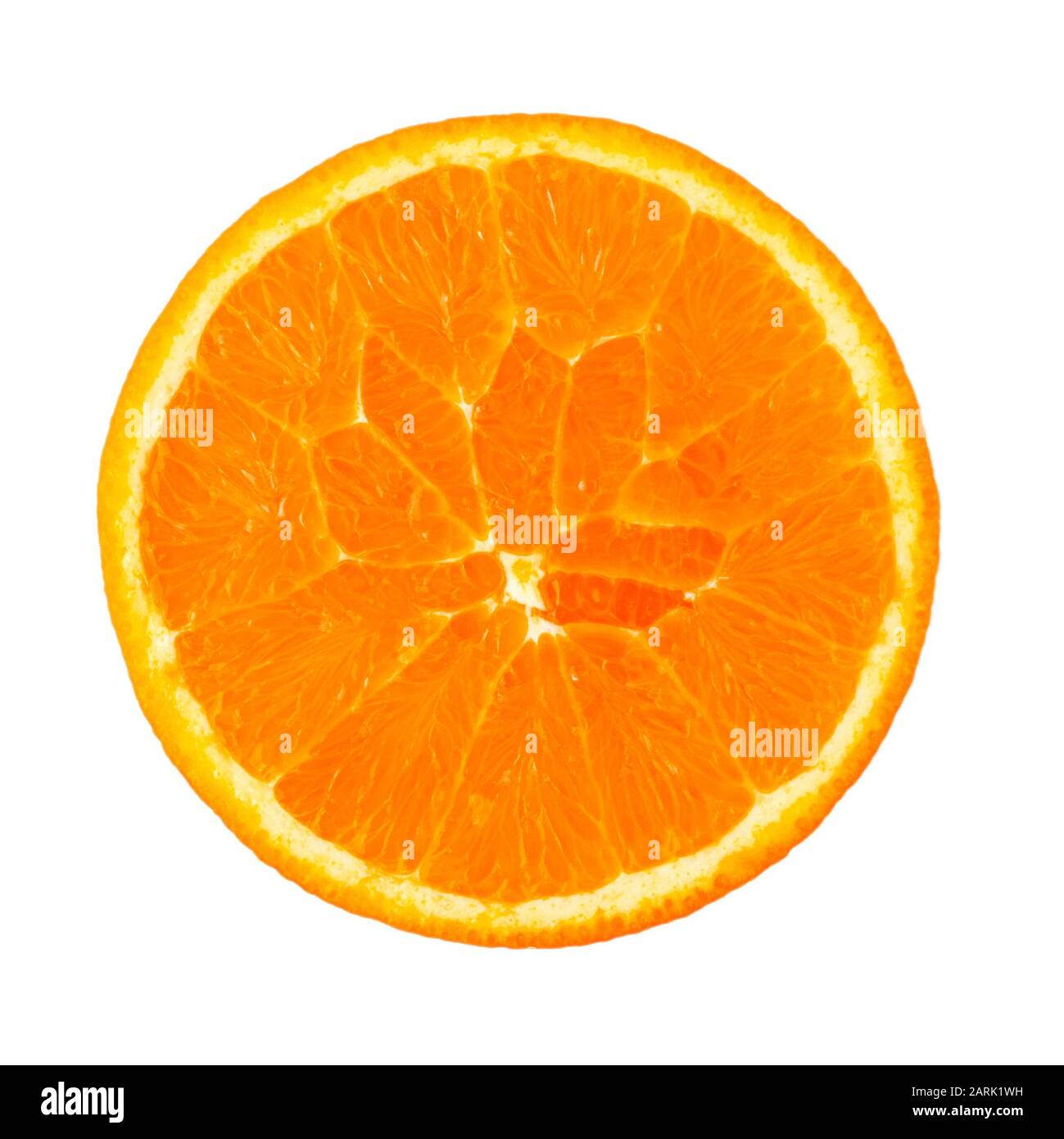Half of ripe orange cut across isolated on white background. Healthy ...