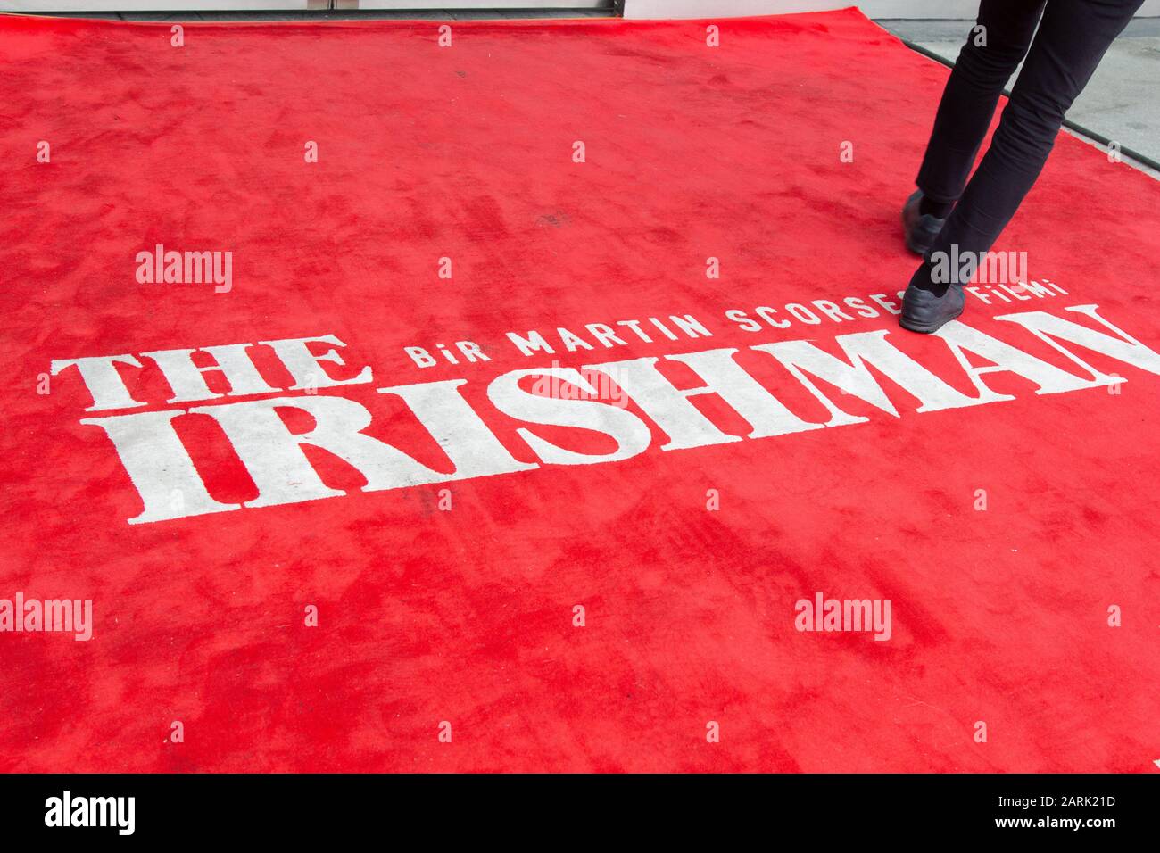 Logo of the movie of The Irishman on red carpet in Netflix event Stock ...