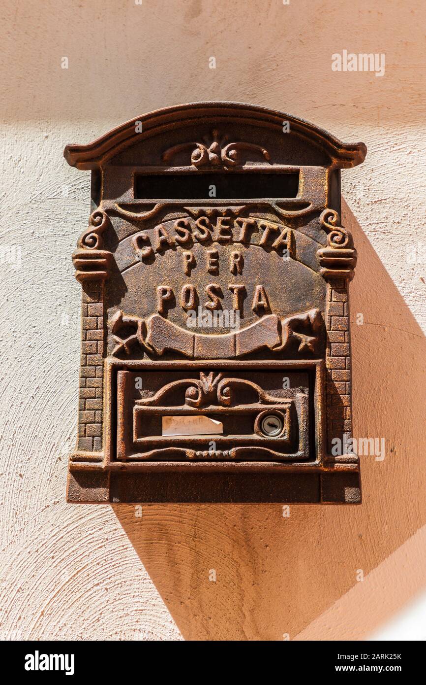 Italy, Sicily, Messina Province, Caronia. Rusted mailbox in the ...