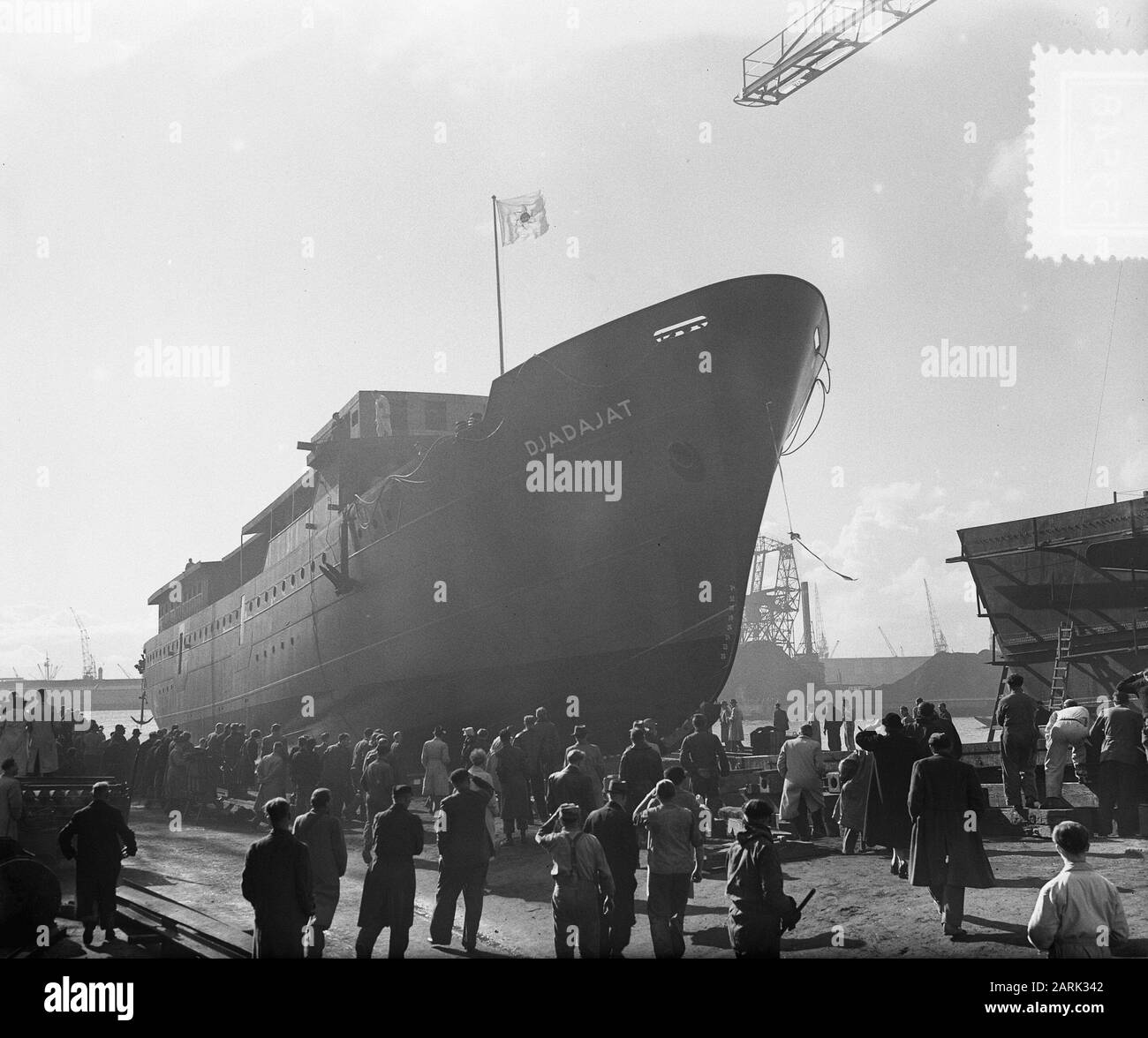 Launching ship for Indonesia Djadajat Verschure en Co. at Amsterdam ...