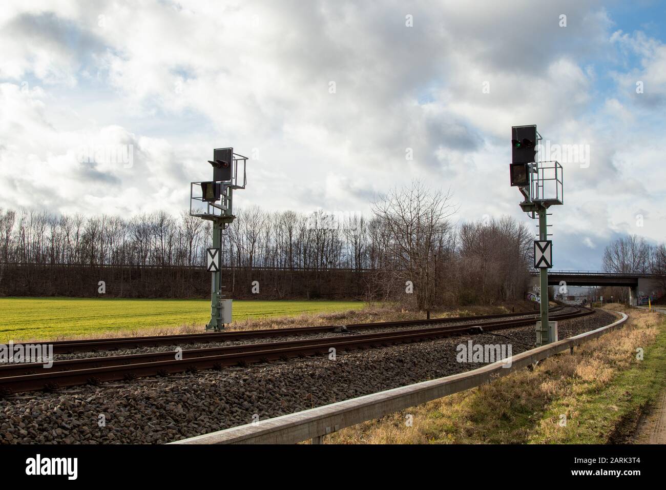 rural railroad tracks, no catenary, with signaling system Stock Photo ...