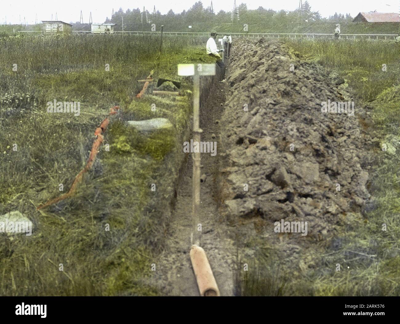 setting out a drain Date: undated Keywords: drainage Stock Photo - Alamy