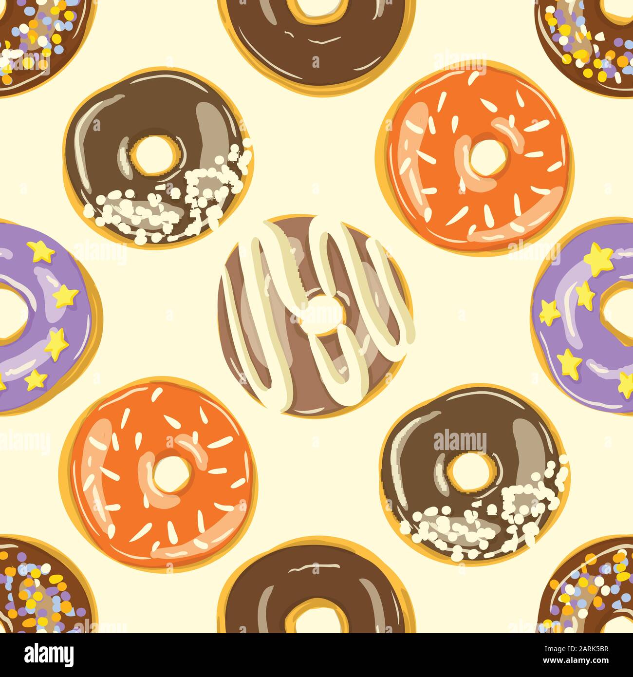 Glazed Donuts seamless pattern. Vector illustration. Top View doughnuts background Stock Vector ...