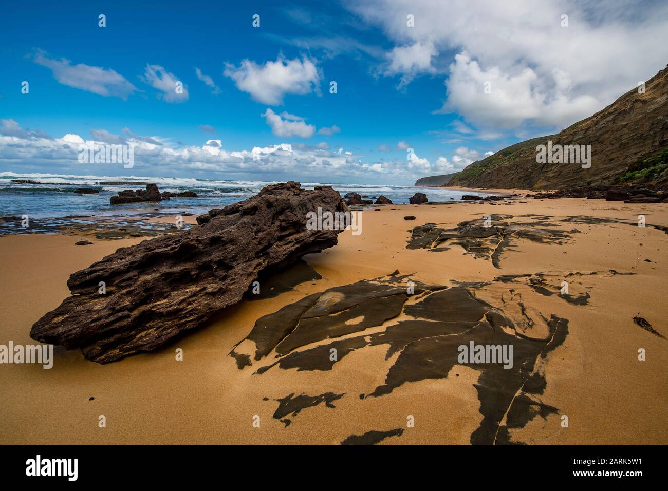 sandstone rock formation at Wreck beach close to the twelve apostles ...