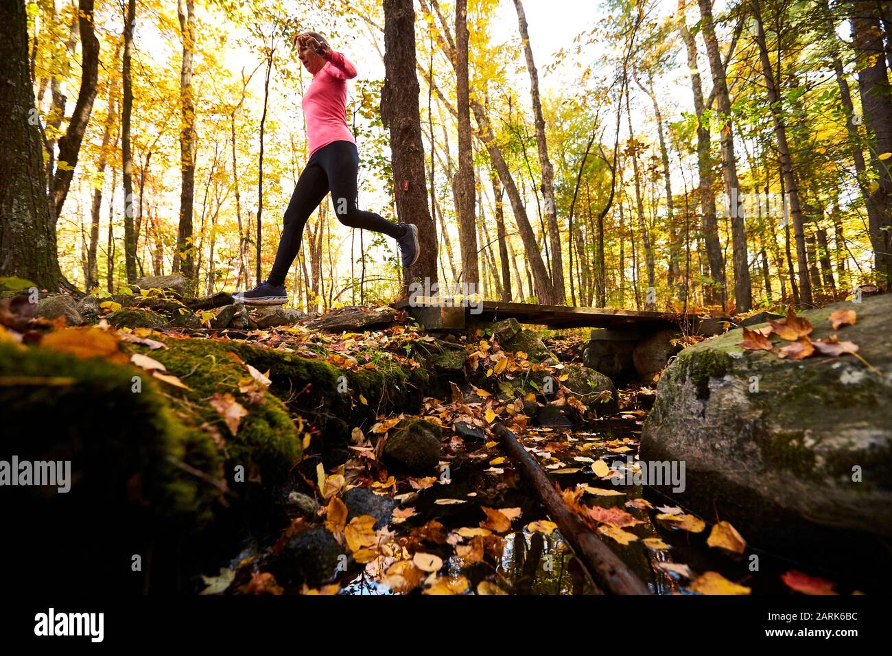 Fitness woman running forest trail hi-res stock photography and images ...