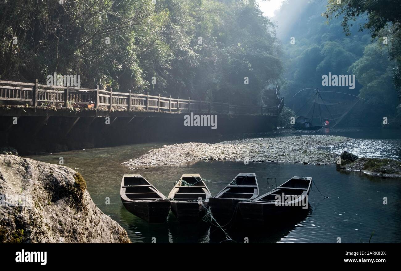 YICHANG, HUBEI / CHINA - DEC 25 2019: Chinese traditional fisherman's ...