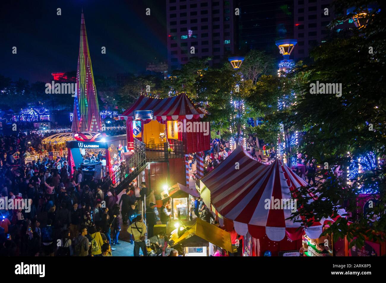 Christmas lights and decorations in downtown Taipei Taiwan Stock Photo ...