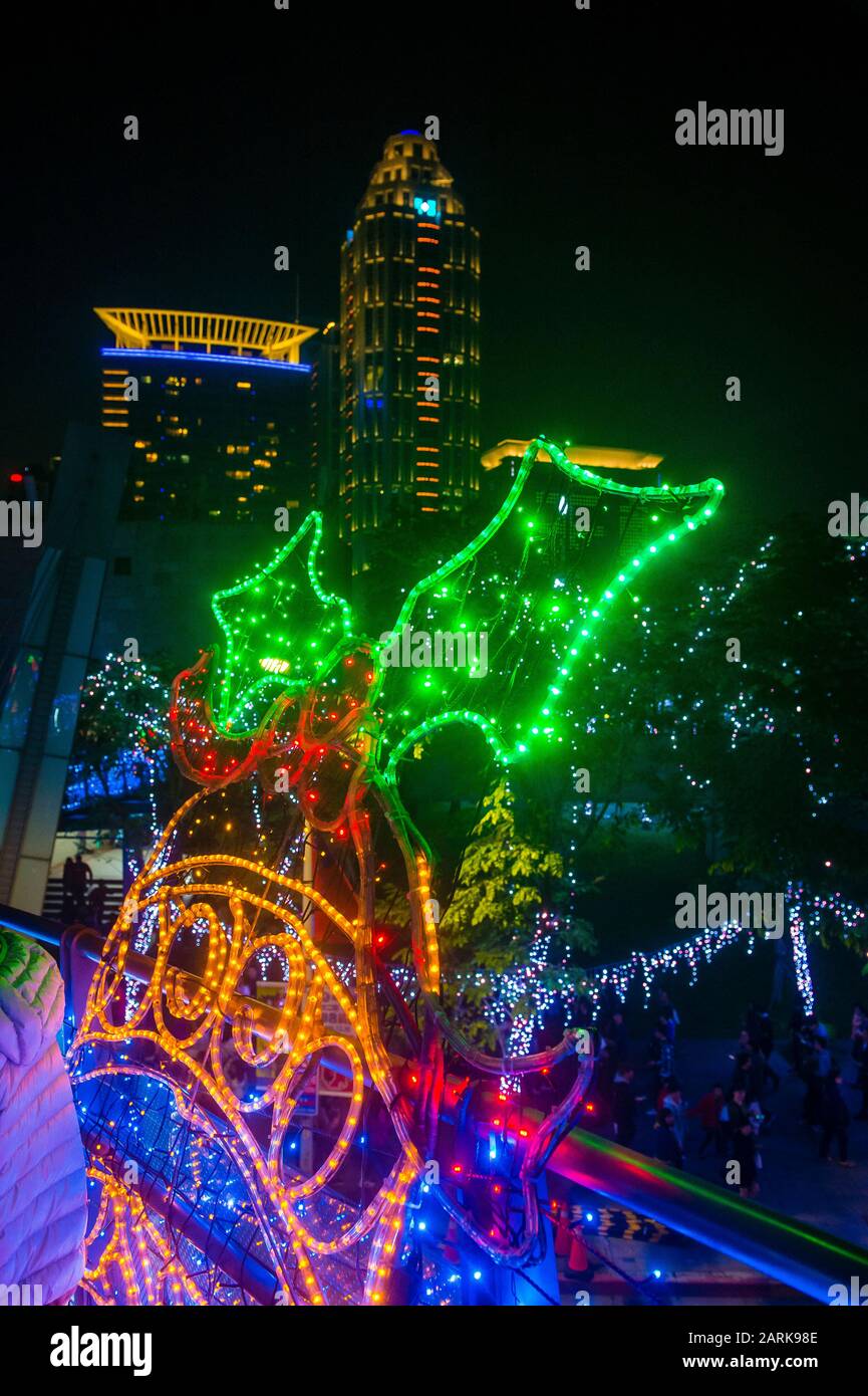 Christmas lights and decorations in downtown Taipei Taiwan Stock Photo ...
