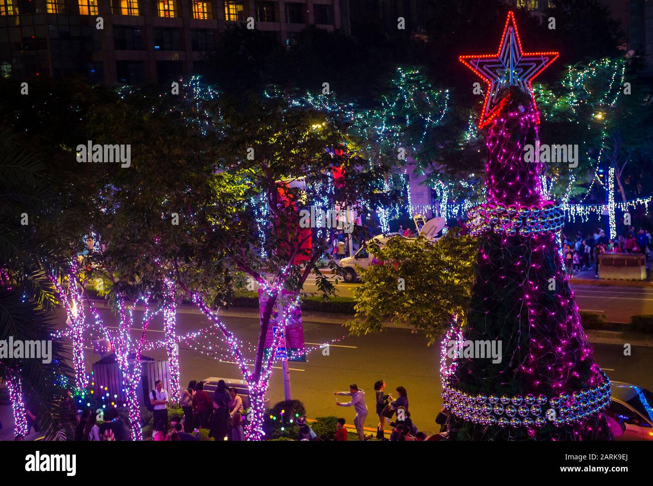 Christmas lights and decorations in downtown Taipei Taiwan Stock Photo ...