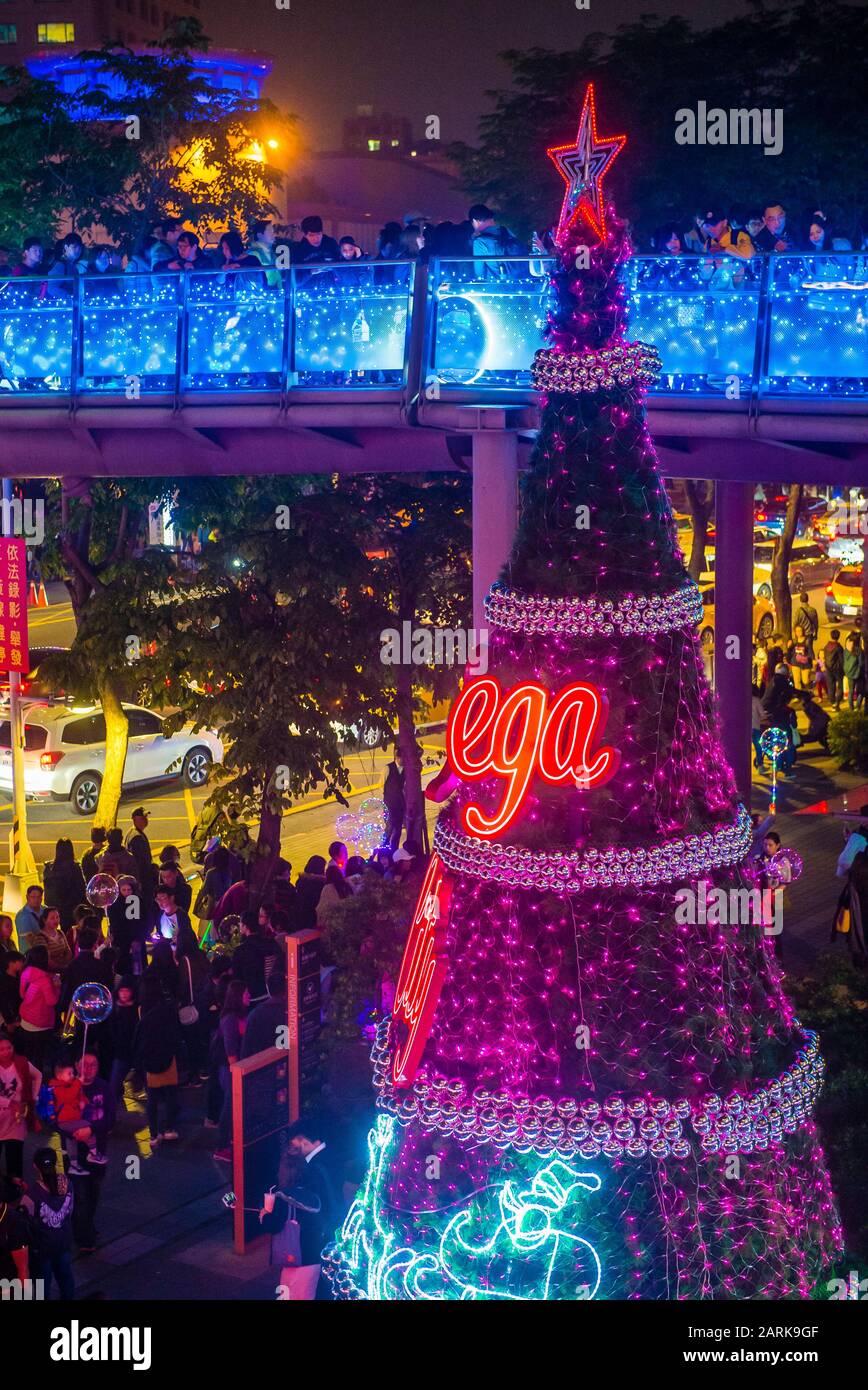 Christmas lights and decorations in downtown Taipei Taiwan Stock Photo ...