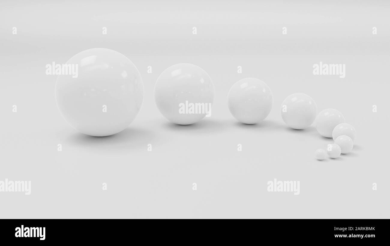 White spheres with glossy surface, on white matte background 3d ...