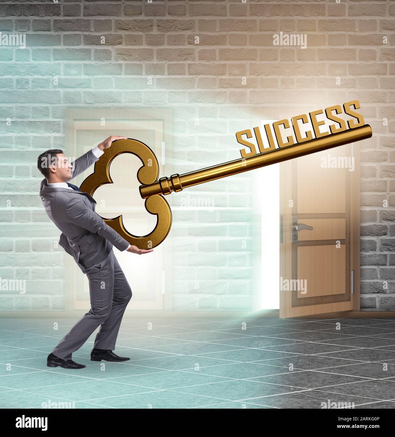 The businessman with key to success business concept Stock Photo - Alamy