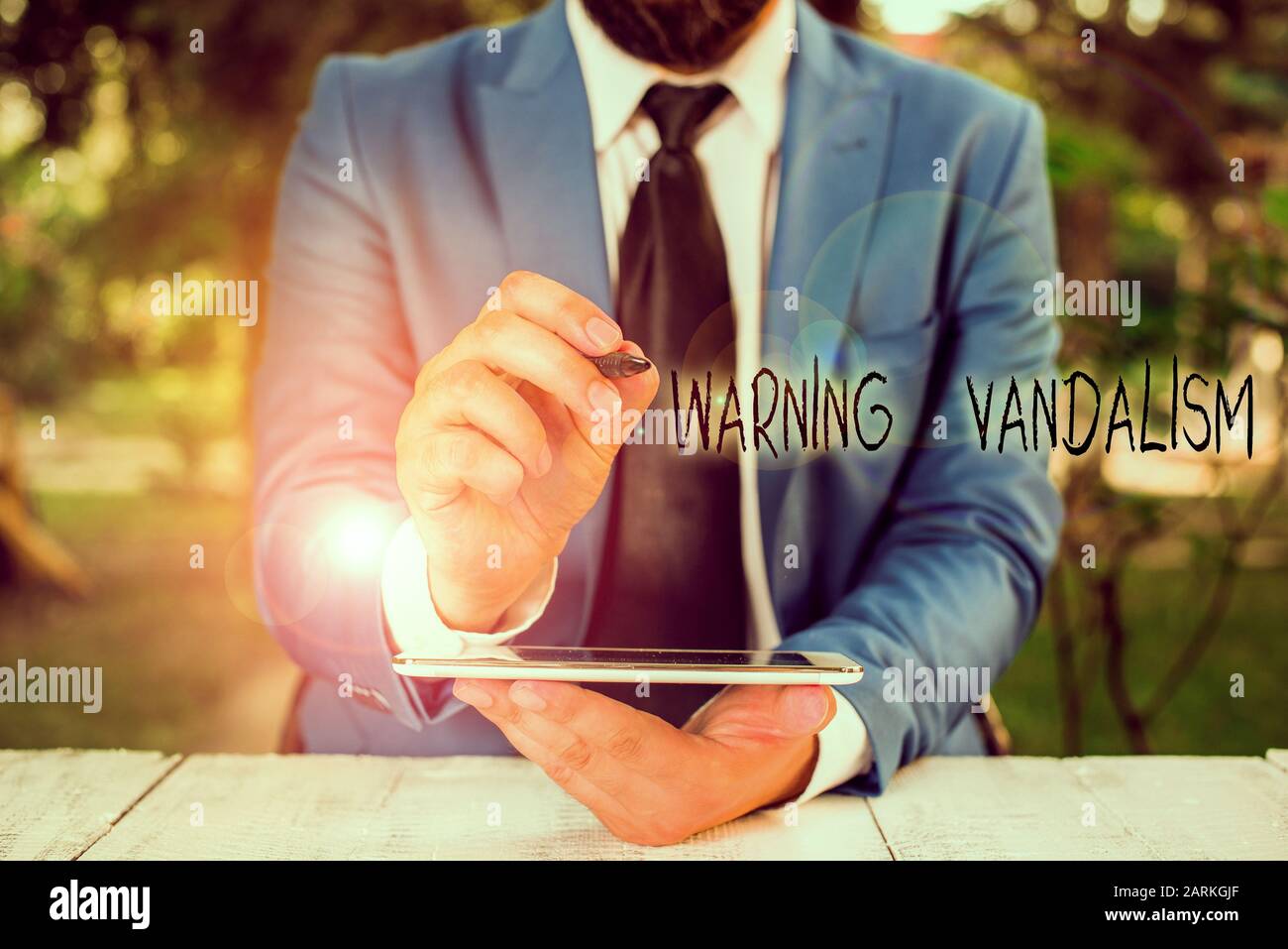 Writing note showing Warning Vandalism. Business concept for malicious ...