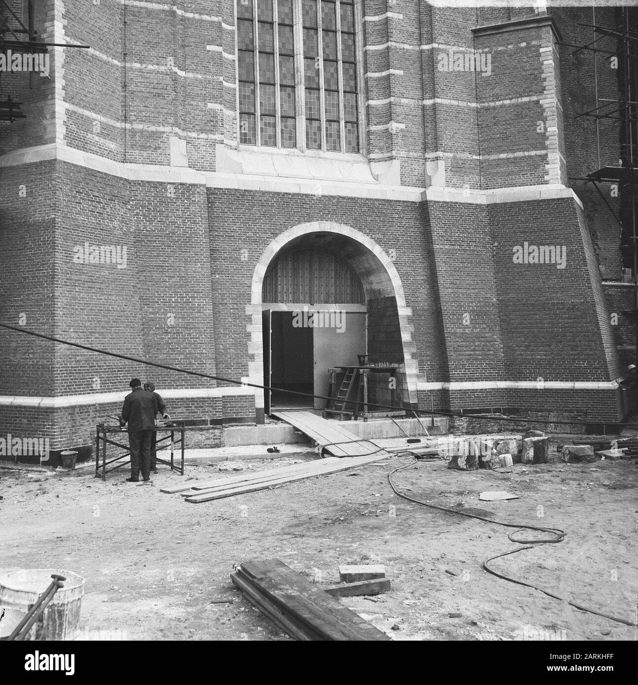 Renovation construction preservation work Black and White Stock Photos ...