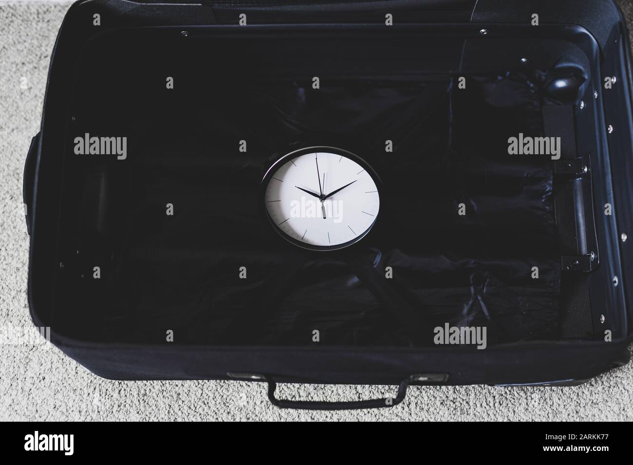 time to travel or delay during a trip conceptual still-life, empty ...