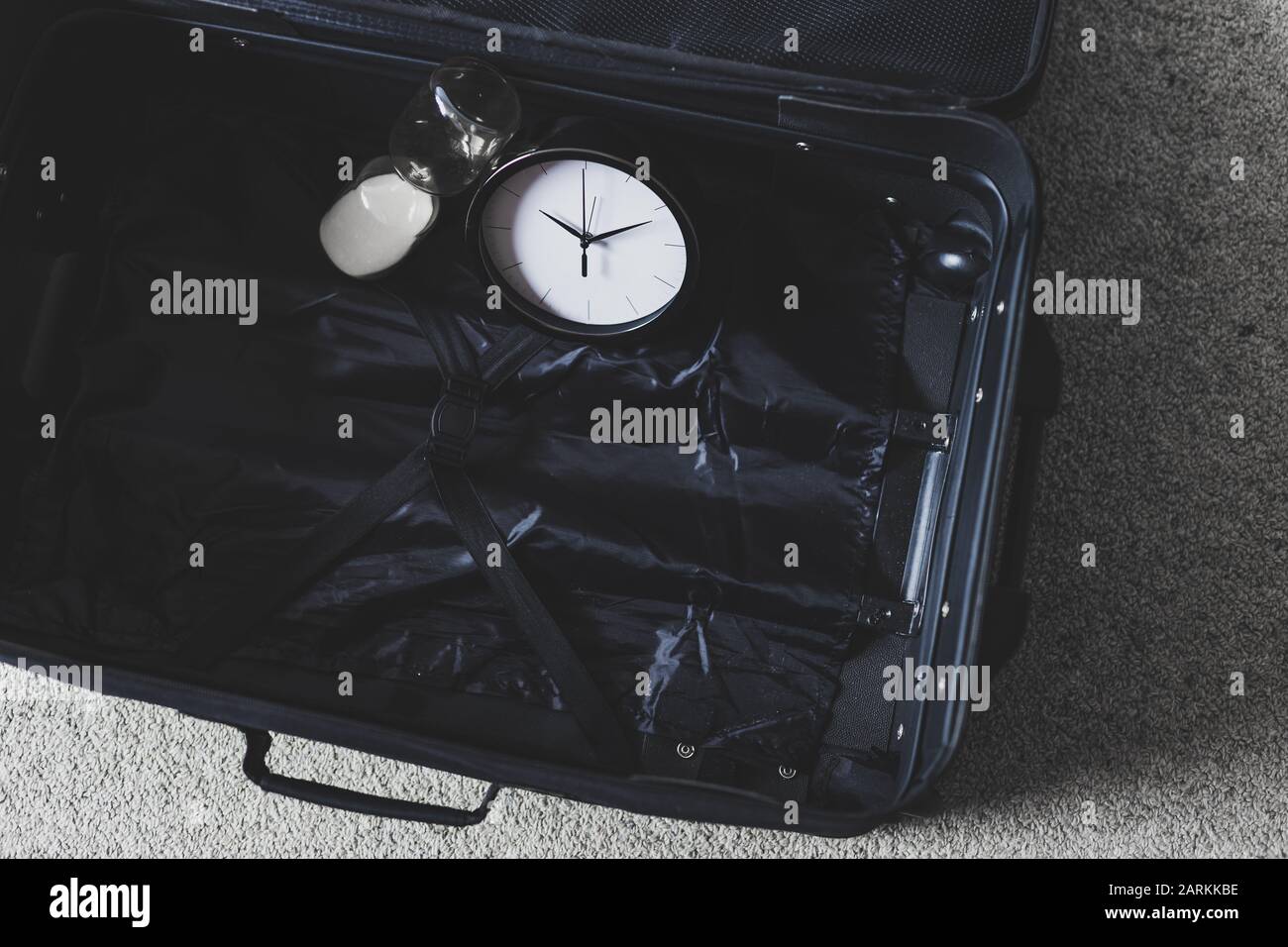 time to travel or delay during a trip conceptual still-life, empty ...