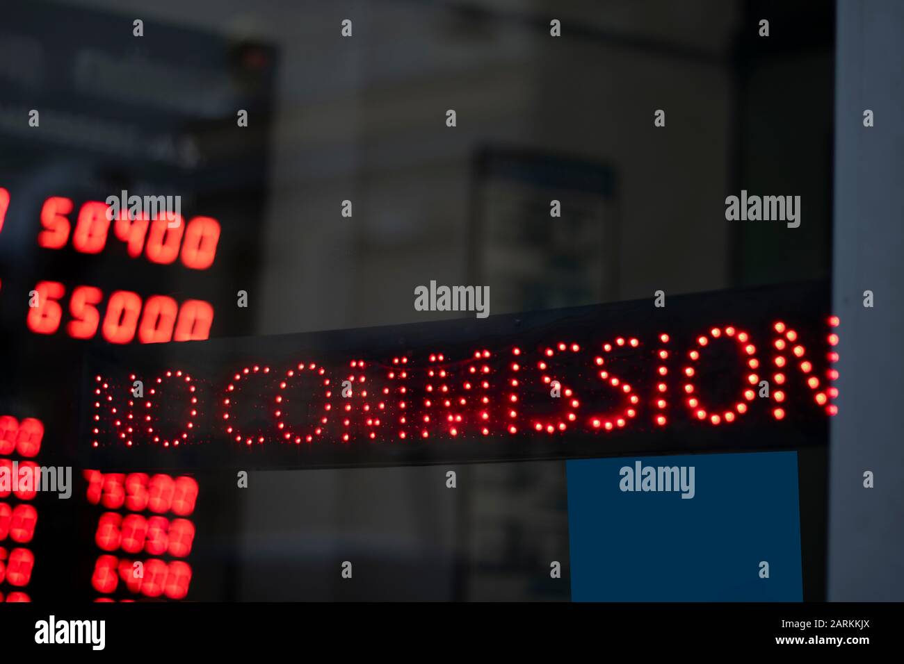 In the exchange office showcase, no commission, by led signboard Stock ...