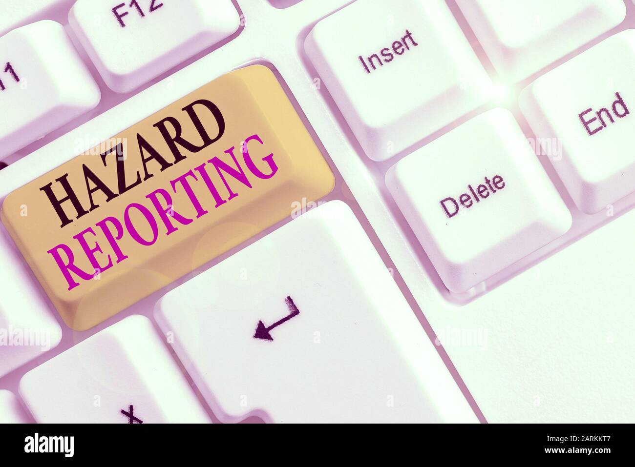 Writing note showing Hazard Reporting. Business concept for account or ...