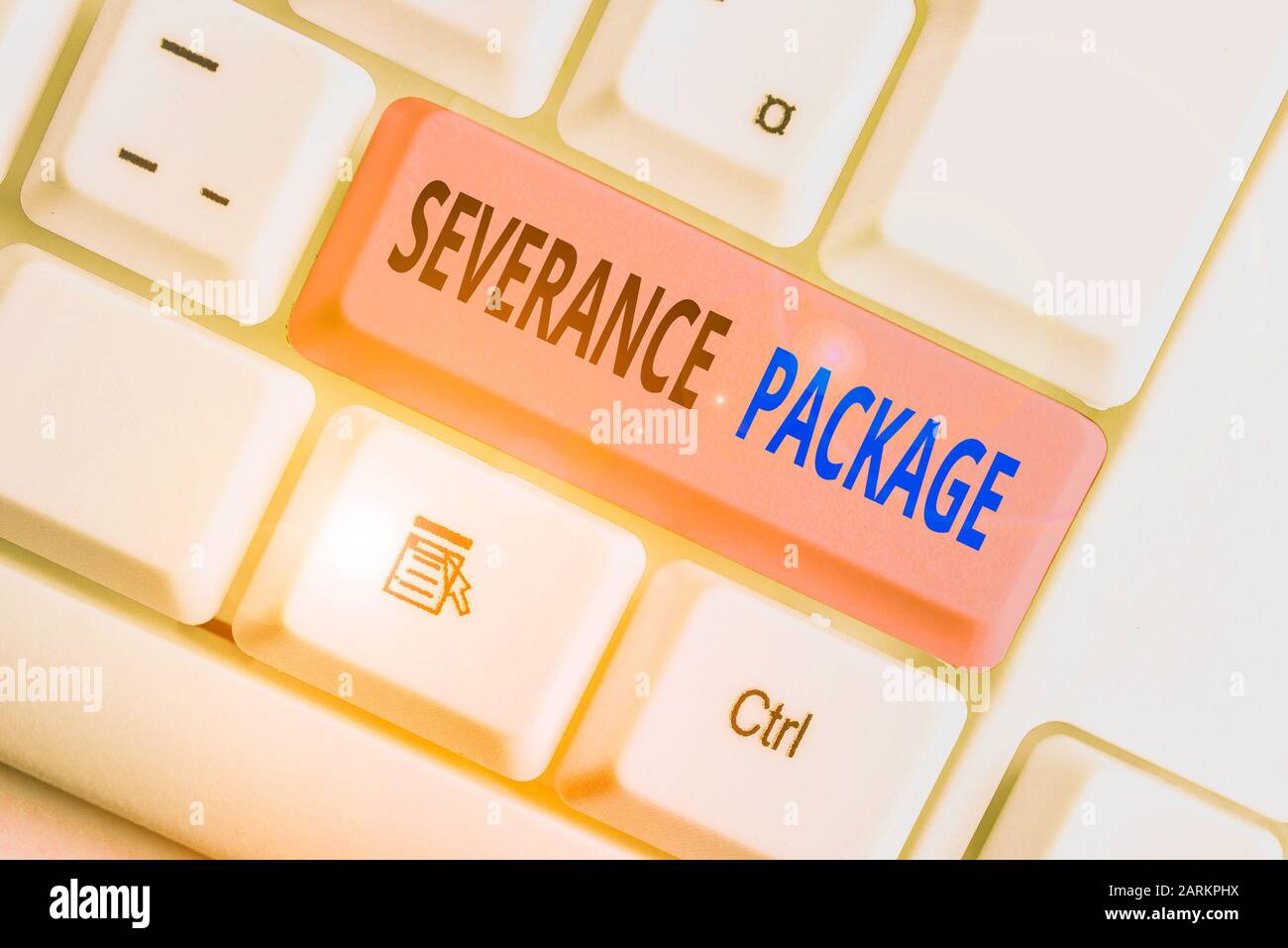 Writing note showing Severance Package. Business concept for pay and ...