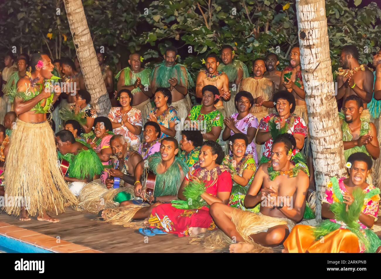 Fijians in traditional dress performing during a Kava ceremony,Waya ...