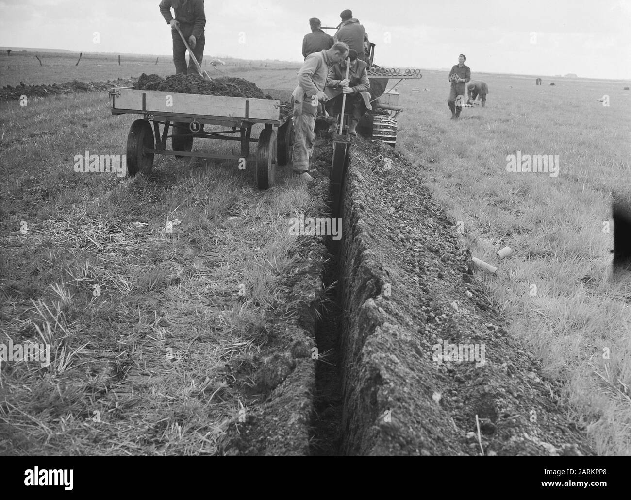 drainage, workers, machinery Annotation: The caption also mentions ...