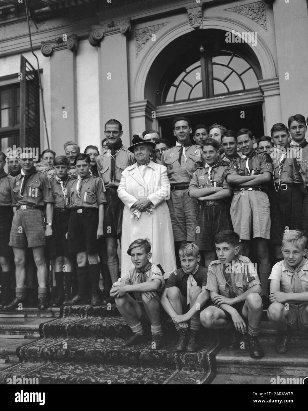 English boy scouts at palace het Loo posing with queen Wilhelmina Date ...