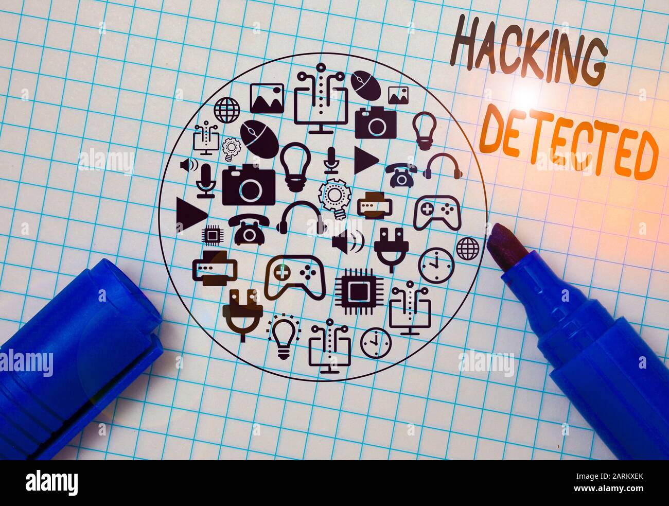 Writing note showing Hacking Detected. Business concept for identify ...