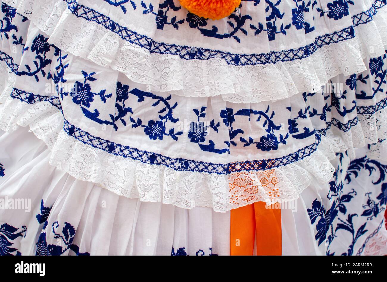 Details of the typical Panamanian dress known as pollera. The pattern ...