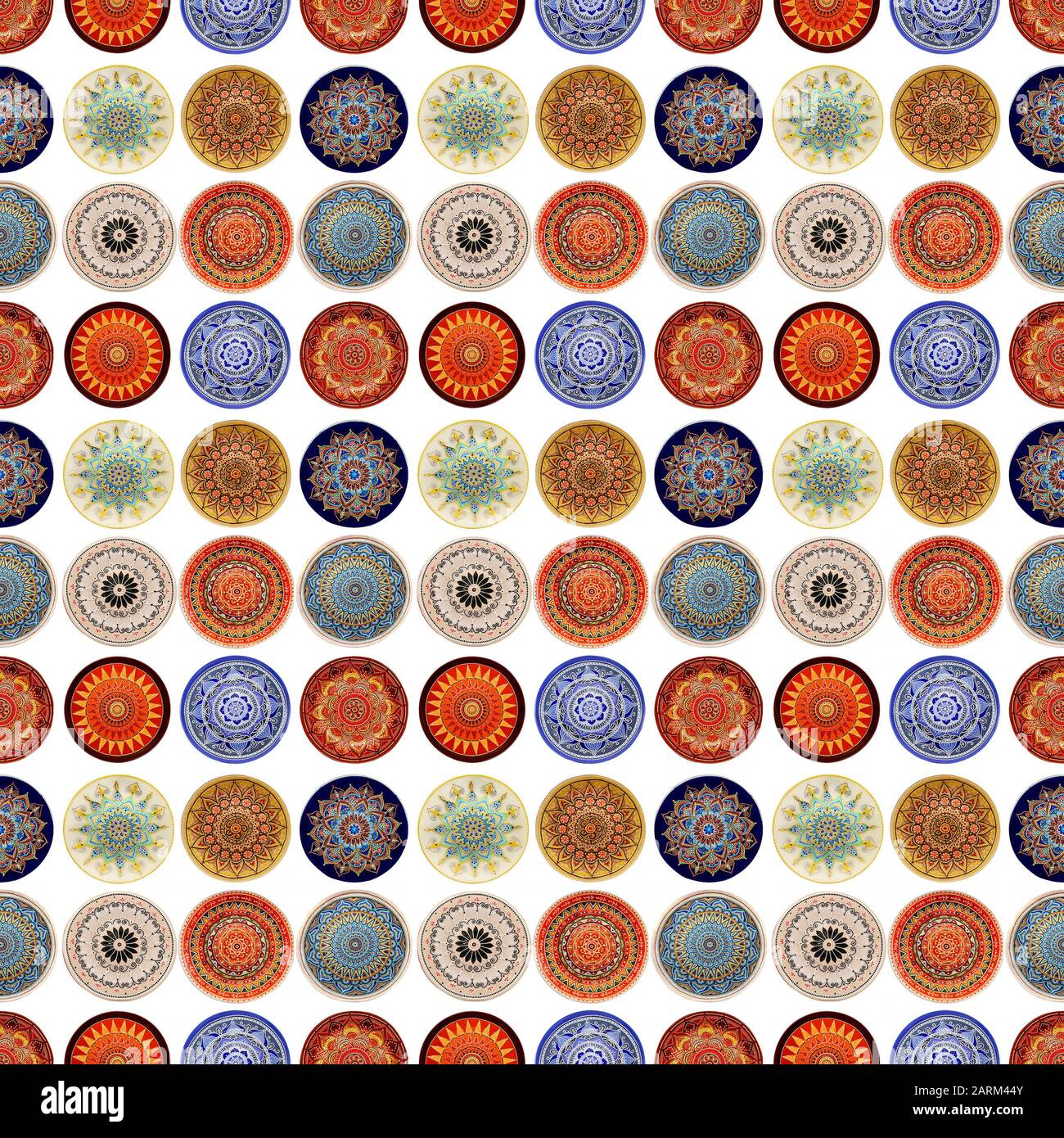 Seamless background from a set of decorative ceramic dishes hand ...