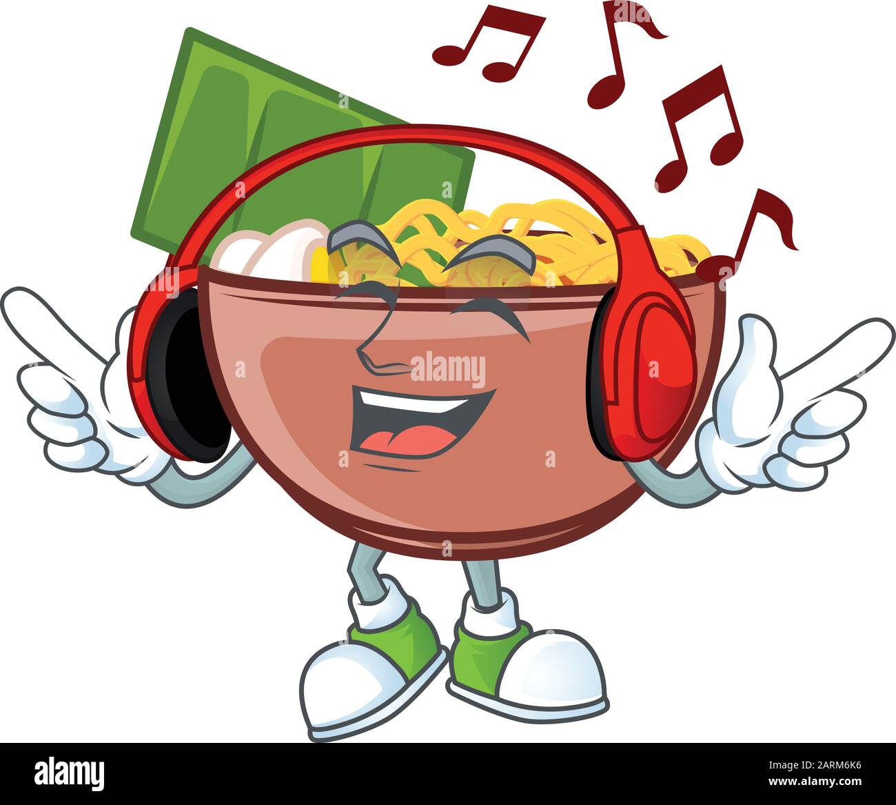 Listening music bowl of noodle mascot cartoon character design Stock ...