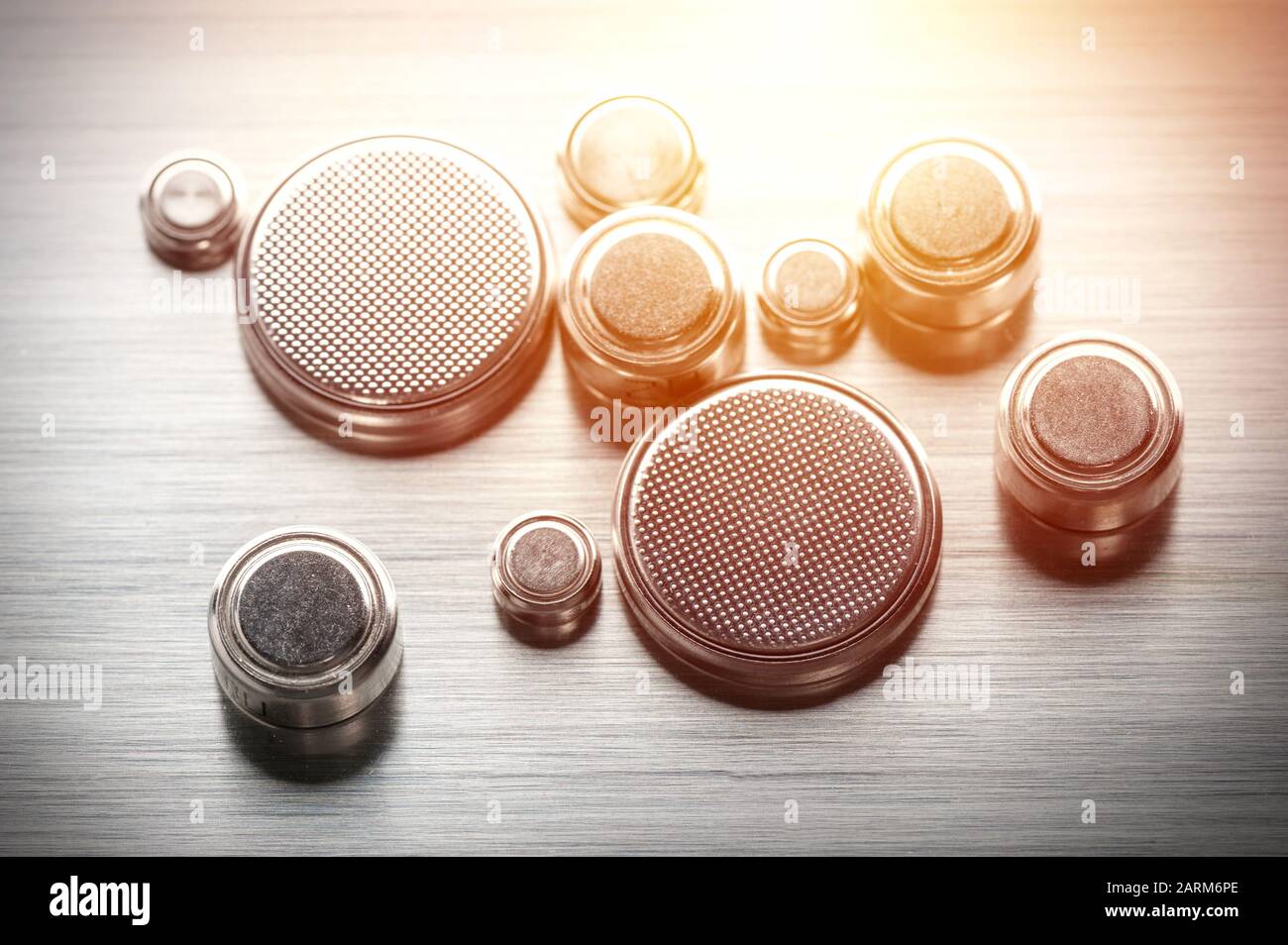 closeup button cell battery or watch battery or coin cell, used to ...