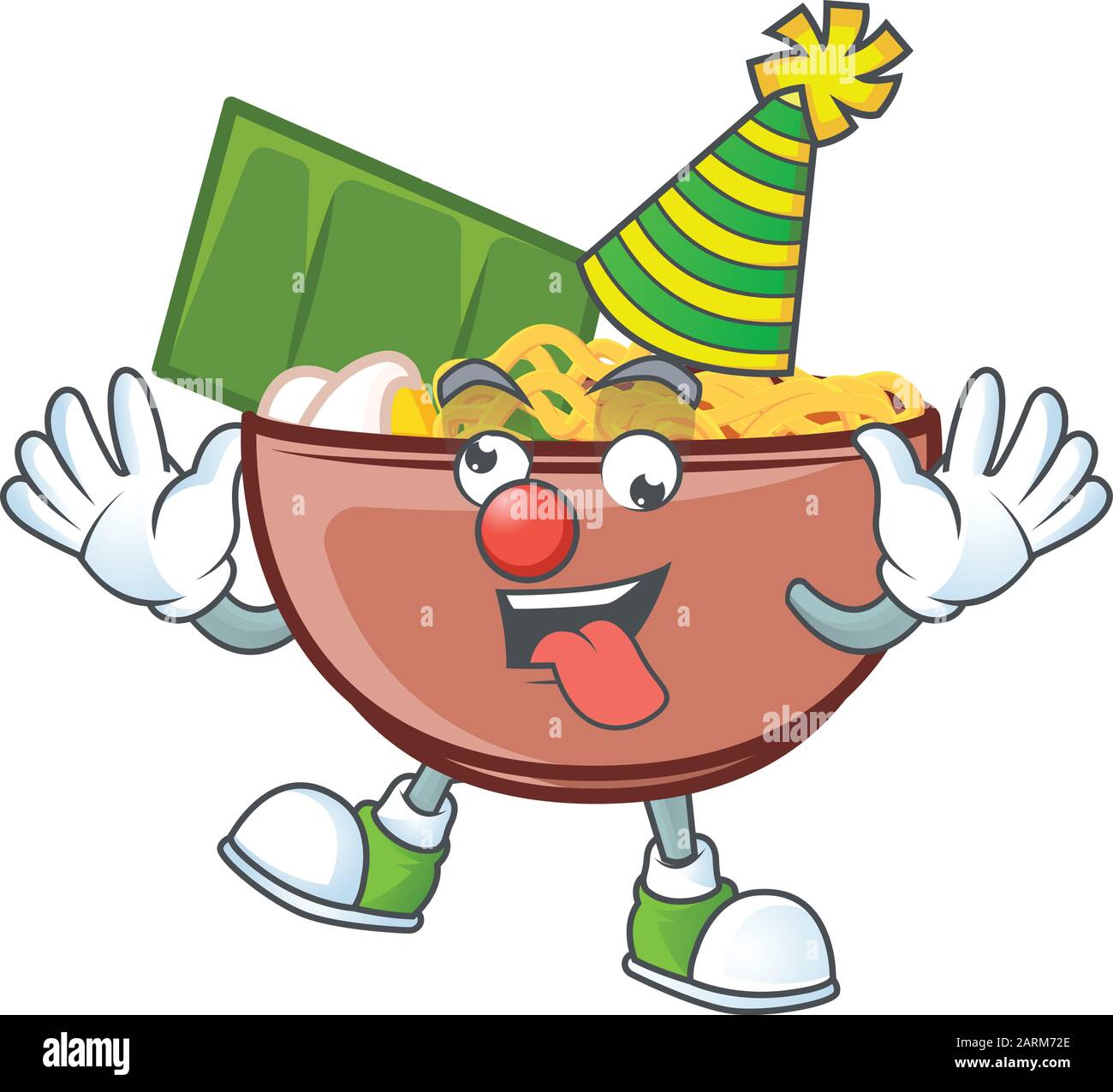 Funny Clown bowl of noodle cartoon character mascot design Stock Vector ...