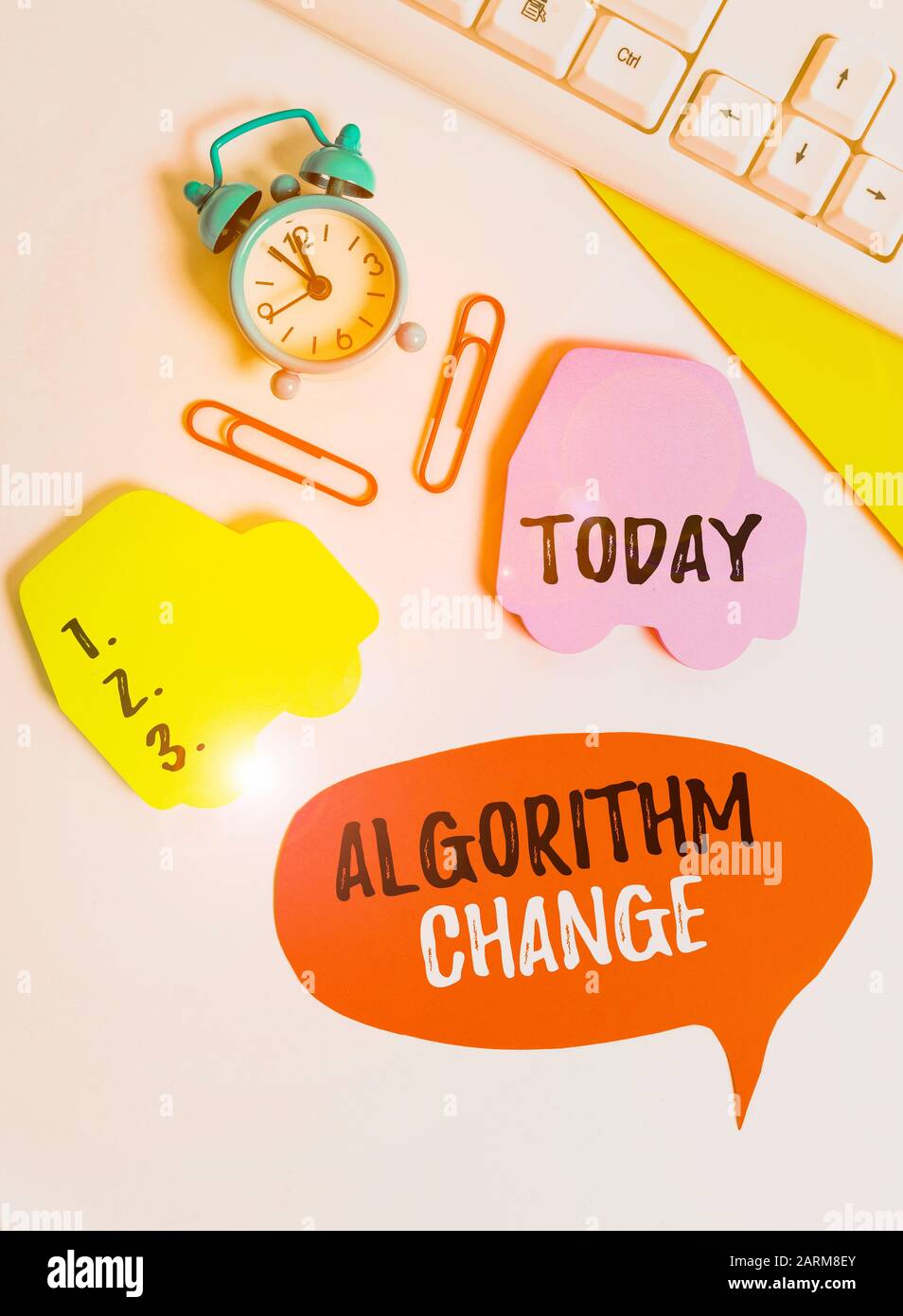 Writing note showing Algorithm Change. Business concept for change in procedure designed to ...