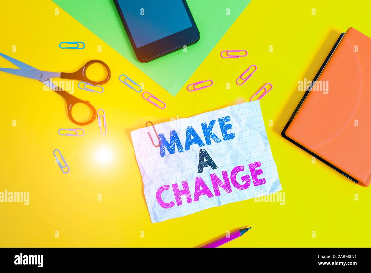 Text sign showing Make A Change. Business photo text Create a ...