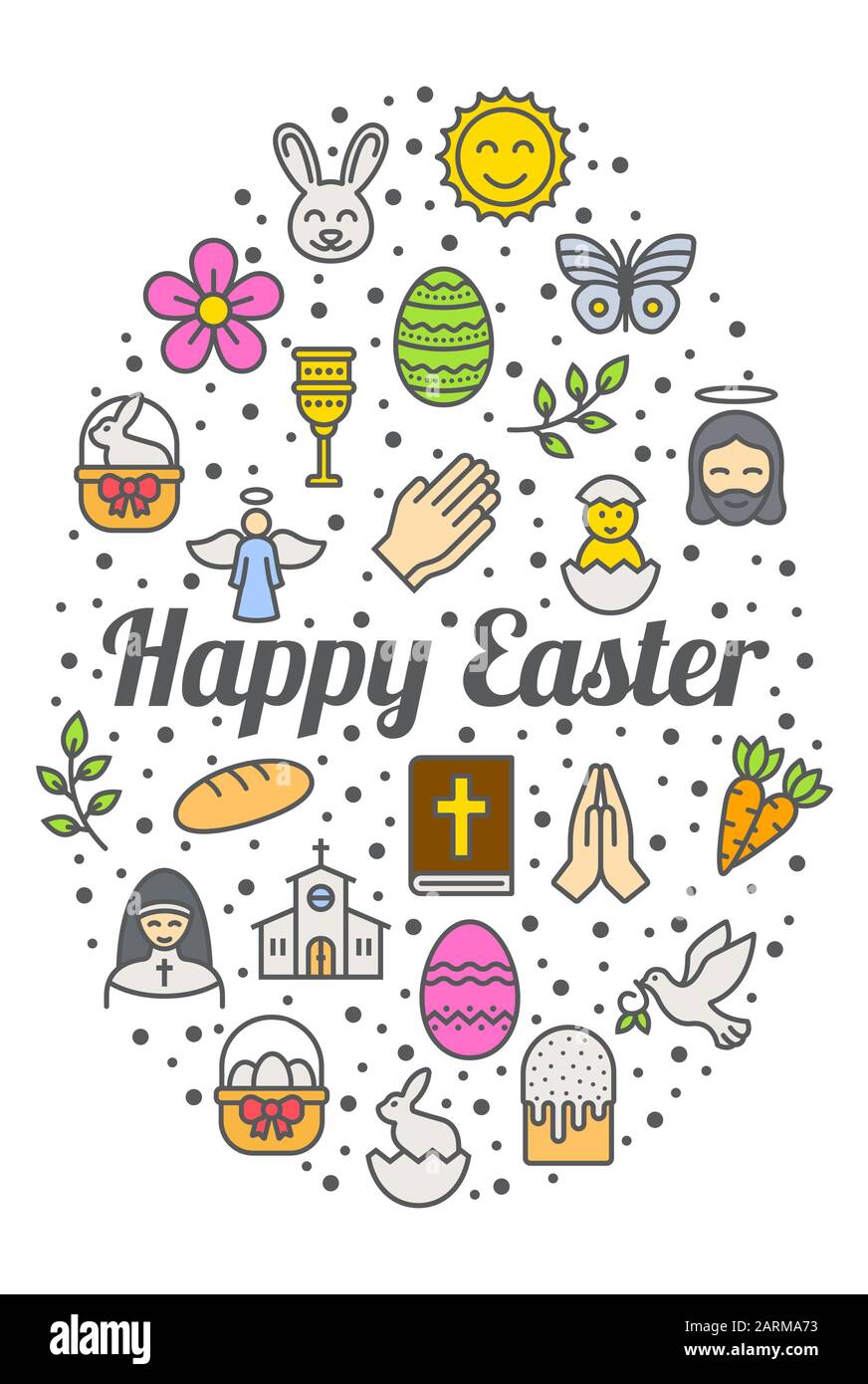 Happy Easter Icons Within Egg Shape, Easter vector poster Illustration ...