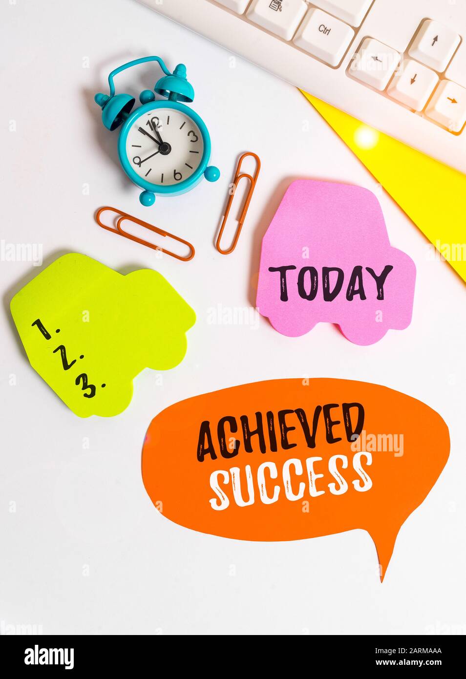 Writing note showing Achieved Success. Business concept for the ...