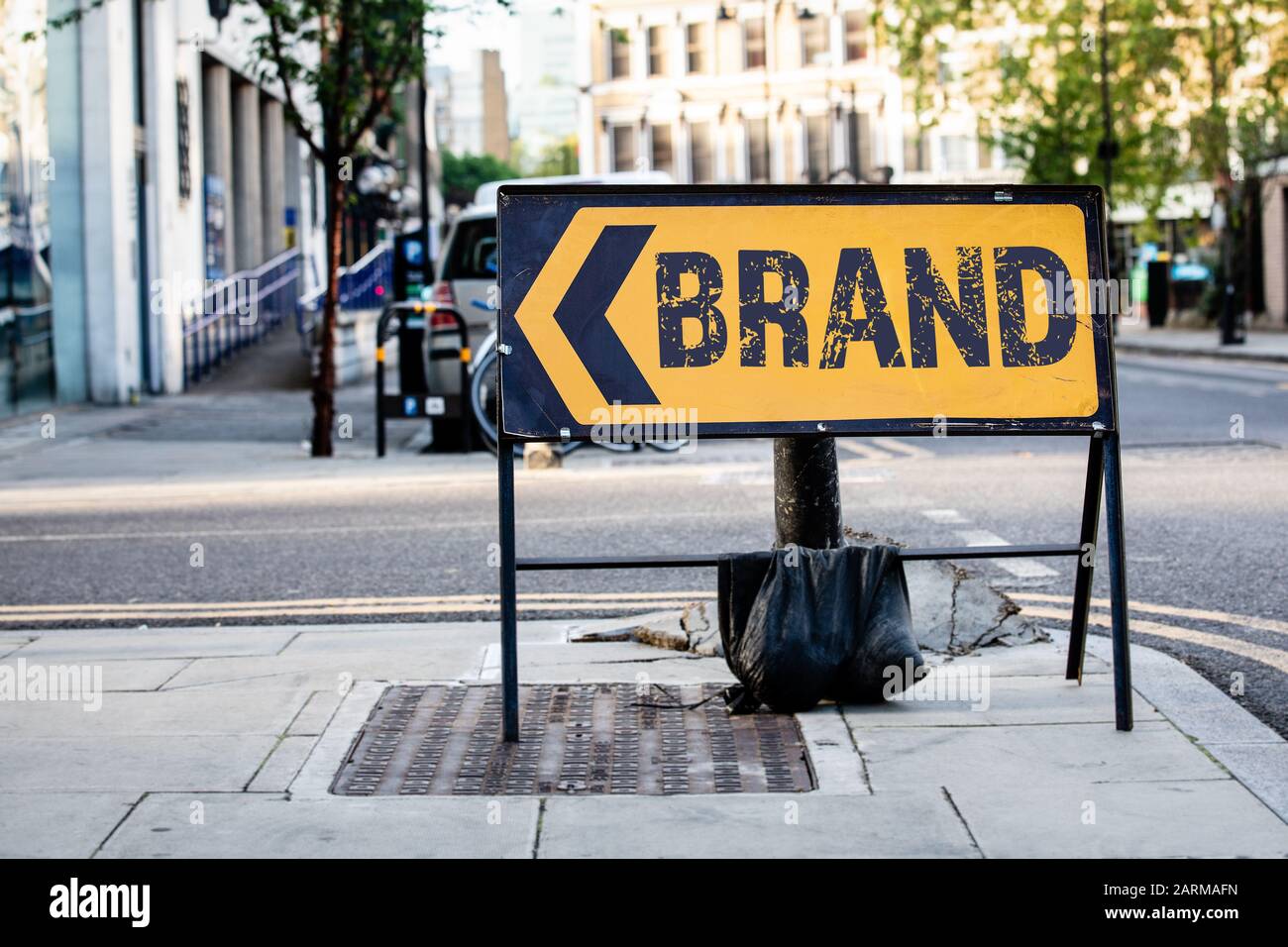 Brand. Business, logo, name, advertising and marketing concept. Yellow ...